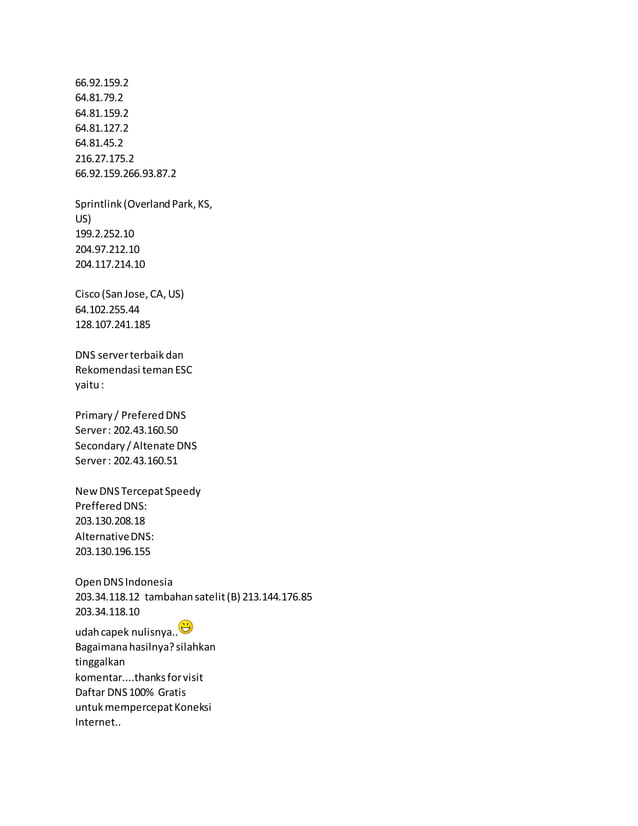 Daftar DNS 100 persen gratis | DOCX