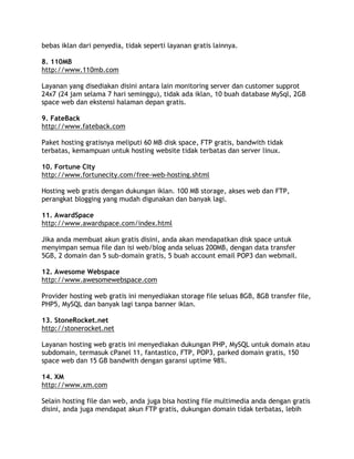 Daftar alamat domain dan hosting gratis | PDF