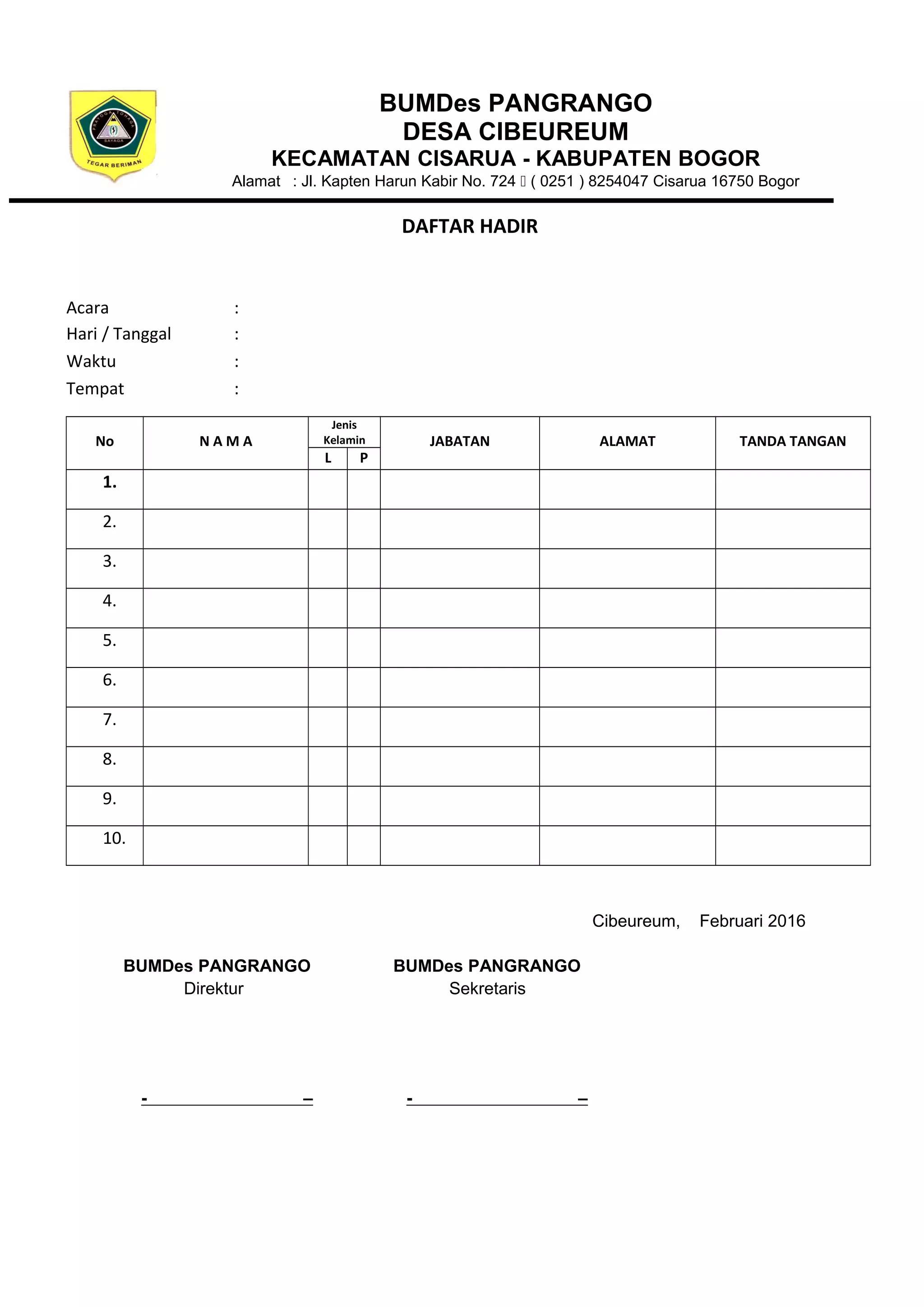 Contoh Daftar hadir | DOC
