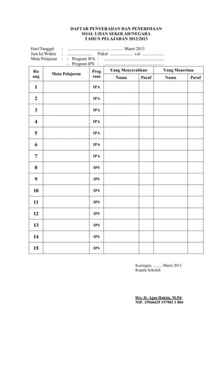 Daftar hadir pengawas ujian sekolah | PDF
