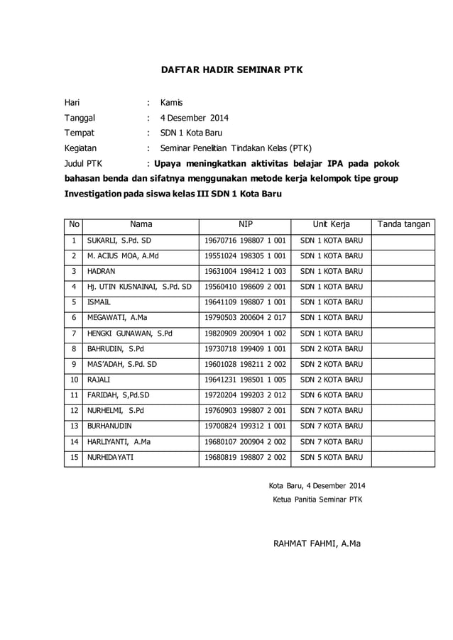 Daftar hadir seminar | PDF