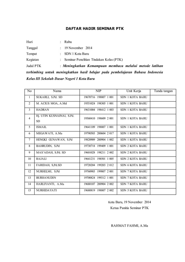 Daftar hadir seminar | PDF