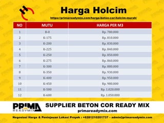 Daftar Harga Beton Cor Prima Ready Mix Berdasarkan Produk | PPTX
