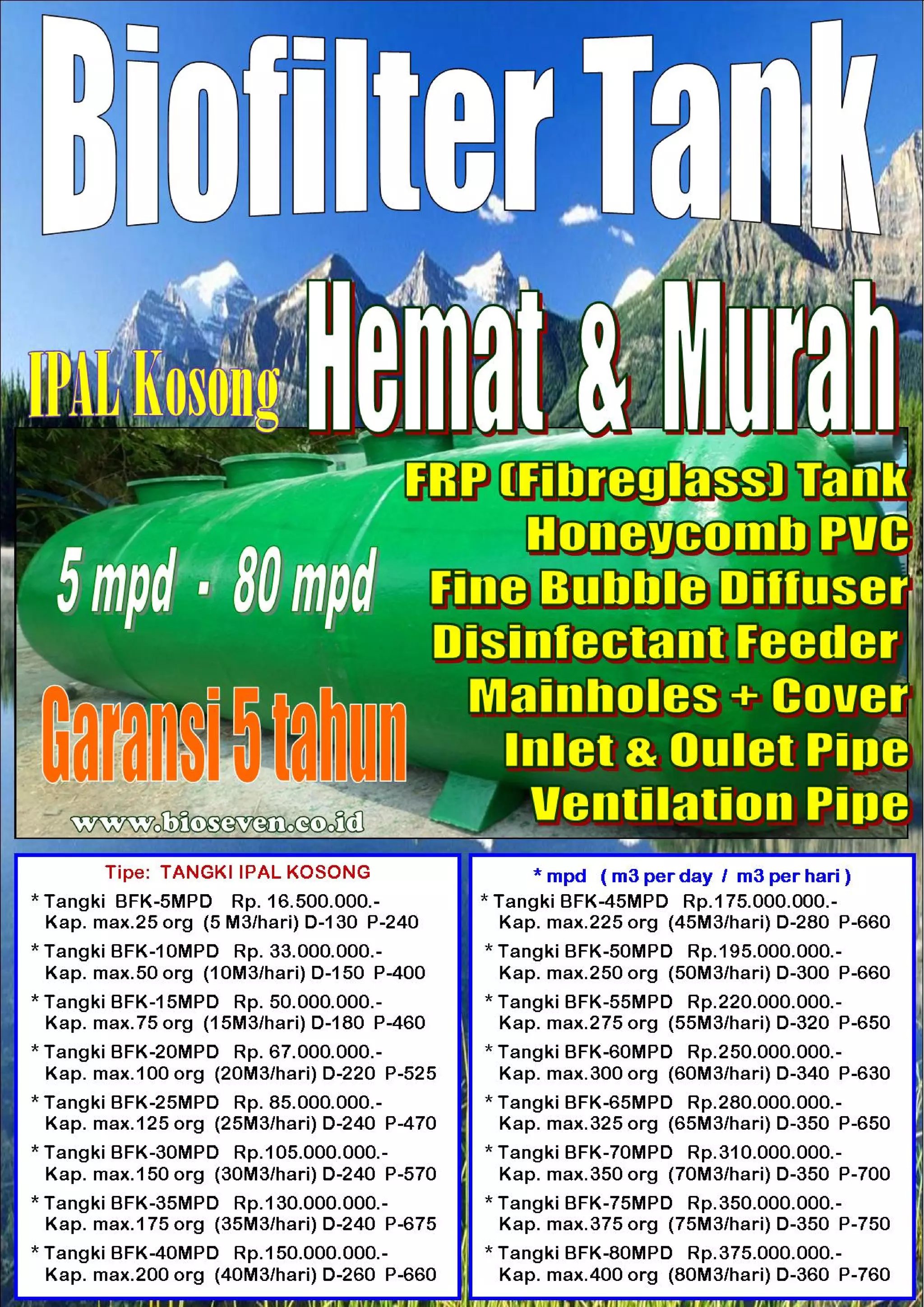 Daftar harga bio seven stp biofilter tank (ipal kosong) | PDF | Free Download