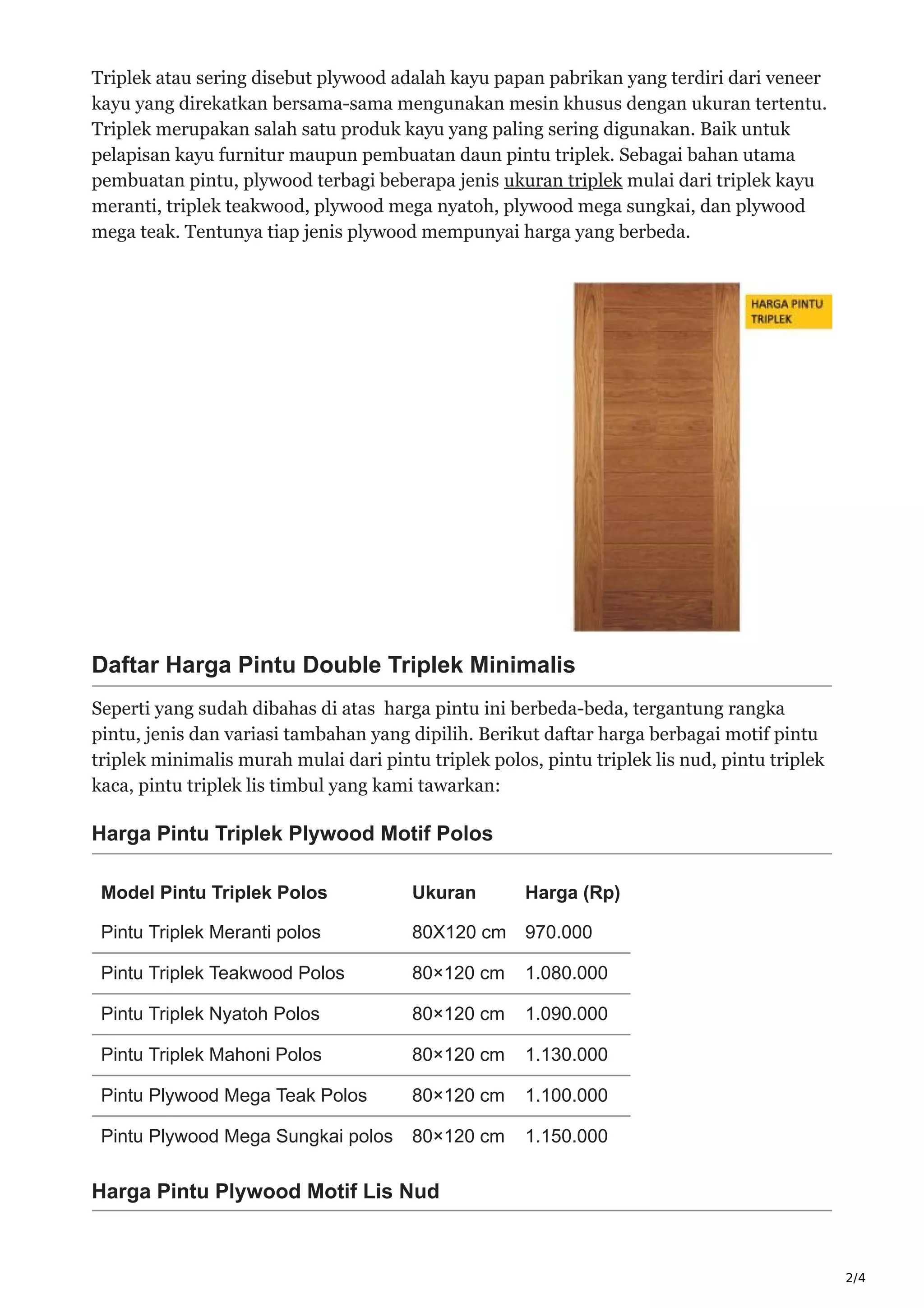 Harga pintu double triplek | PDF
