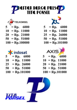 Daftar harga pulsa | DOC | Phone Services | Home Utilities