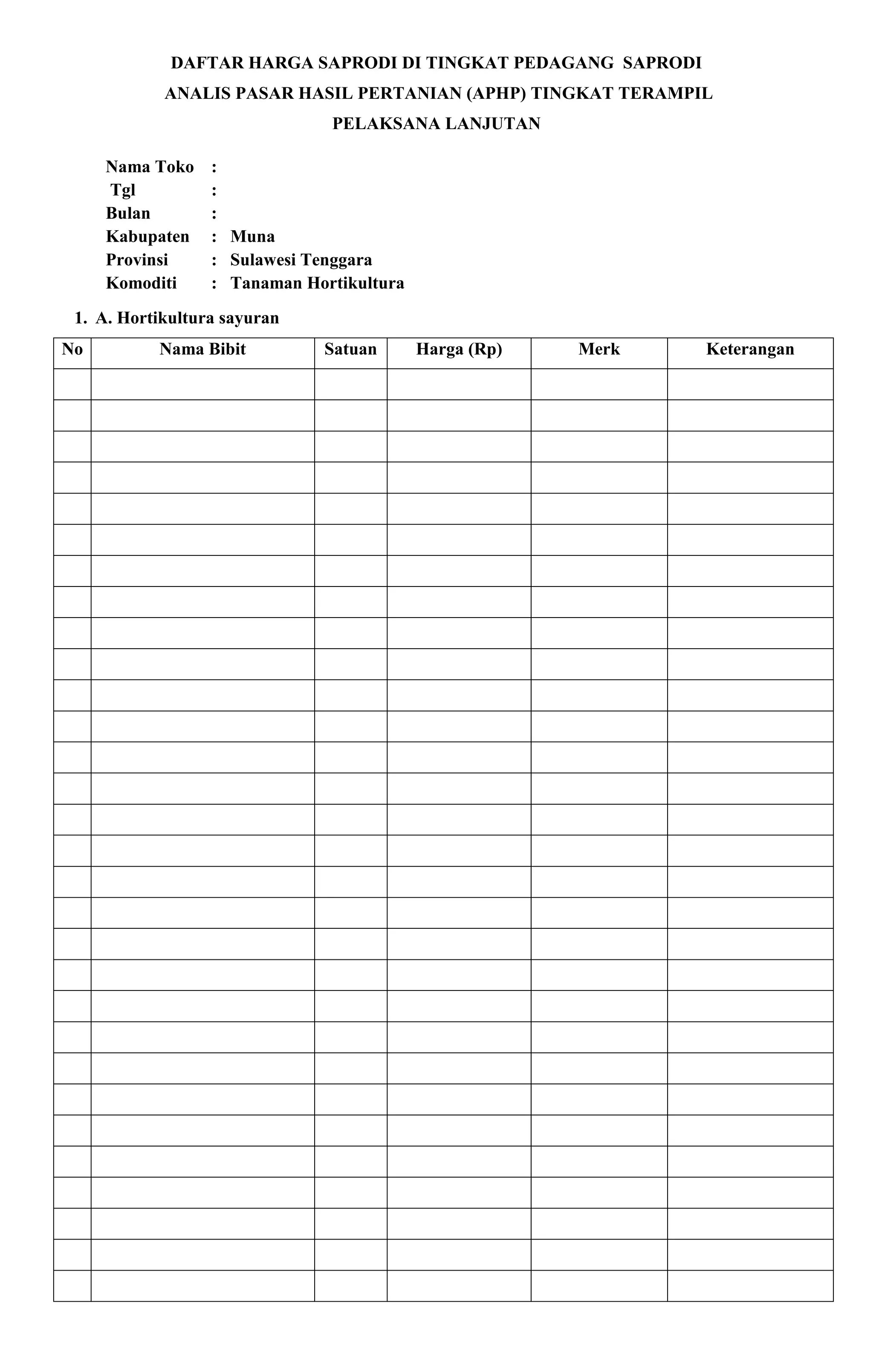 Daftar harga saprodi di tingkat pedagang saprodi aphp tingkat terampil ...