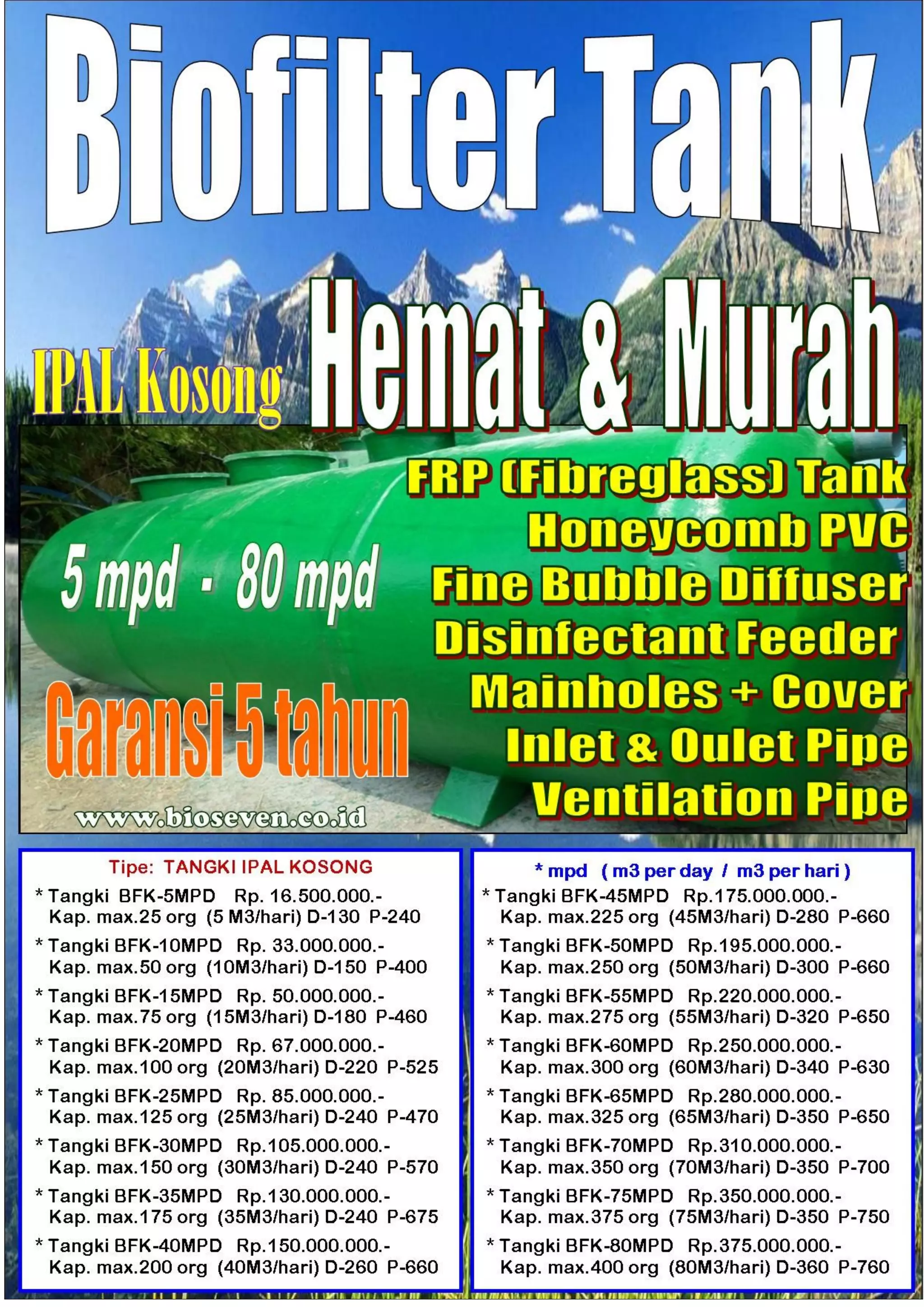 Daftar harga terbaru ipal bio seven tangki biofilter tank limbah komersial & limbah domestik | PDF