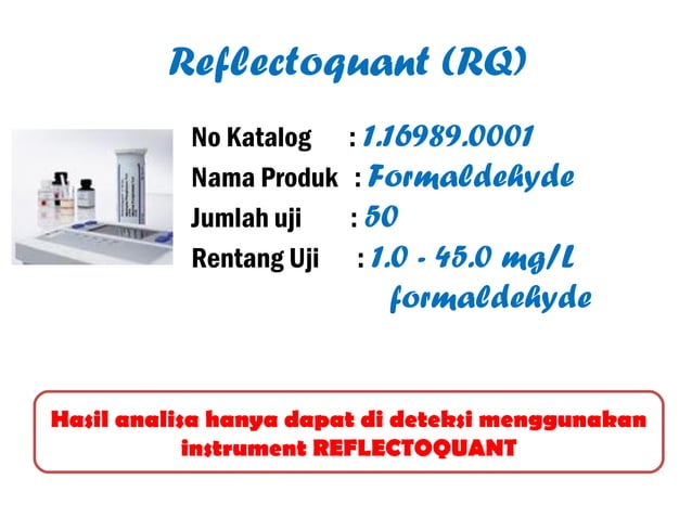 Daftar harga test kit formaldehyde (formalin) merck 2013 | PPT