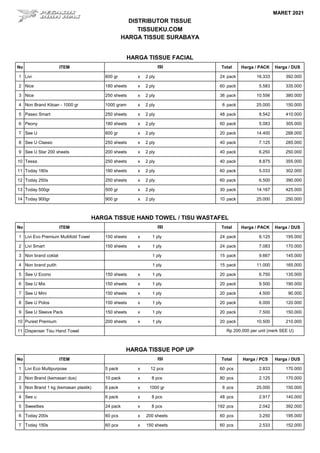 Daftar harga tissue surabaya 2021 | PDF