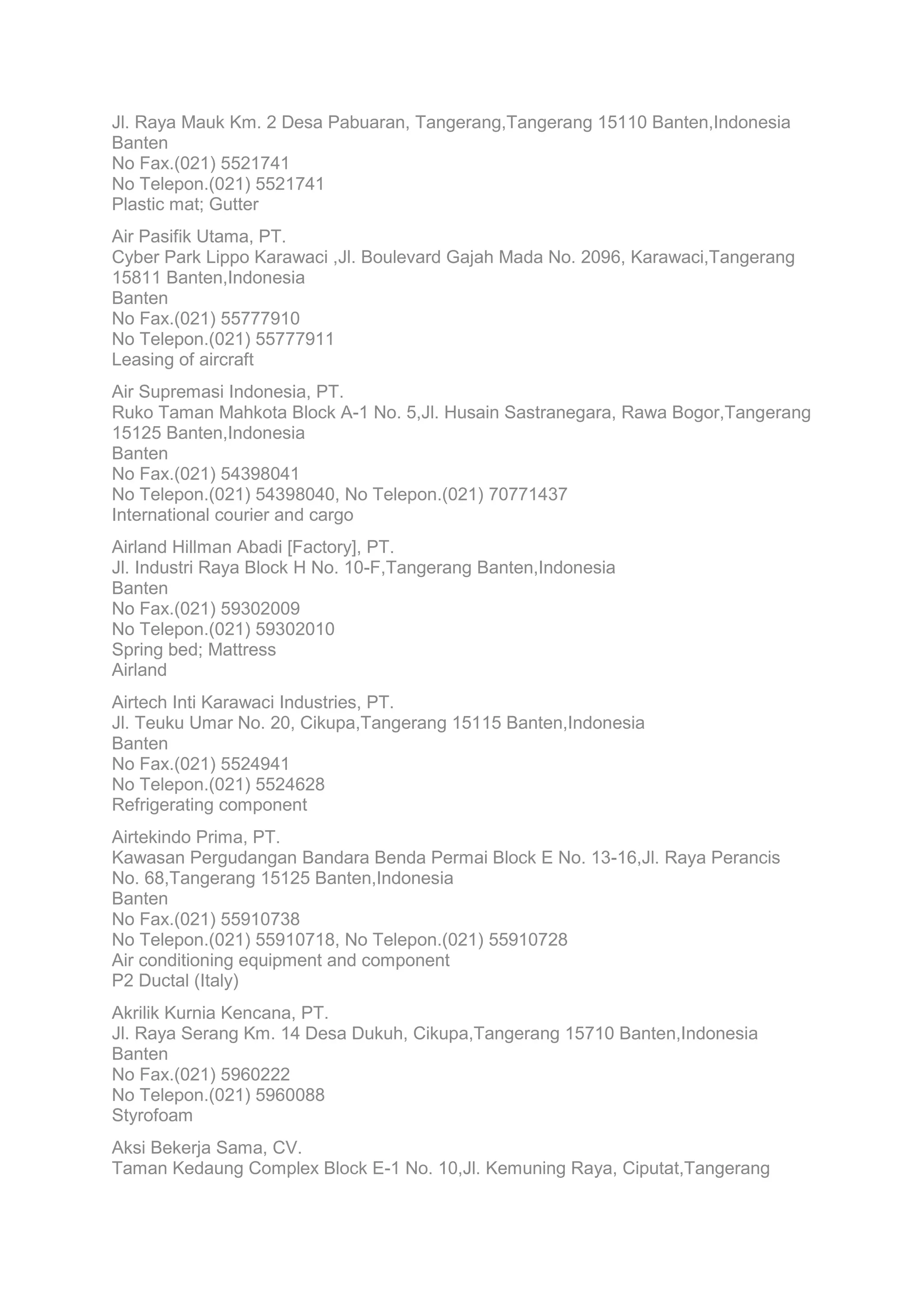daftar industri di kabupaten tangerang 2021 | DOCX