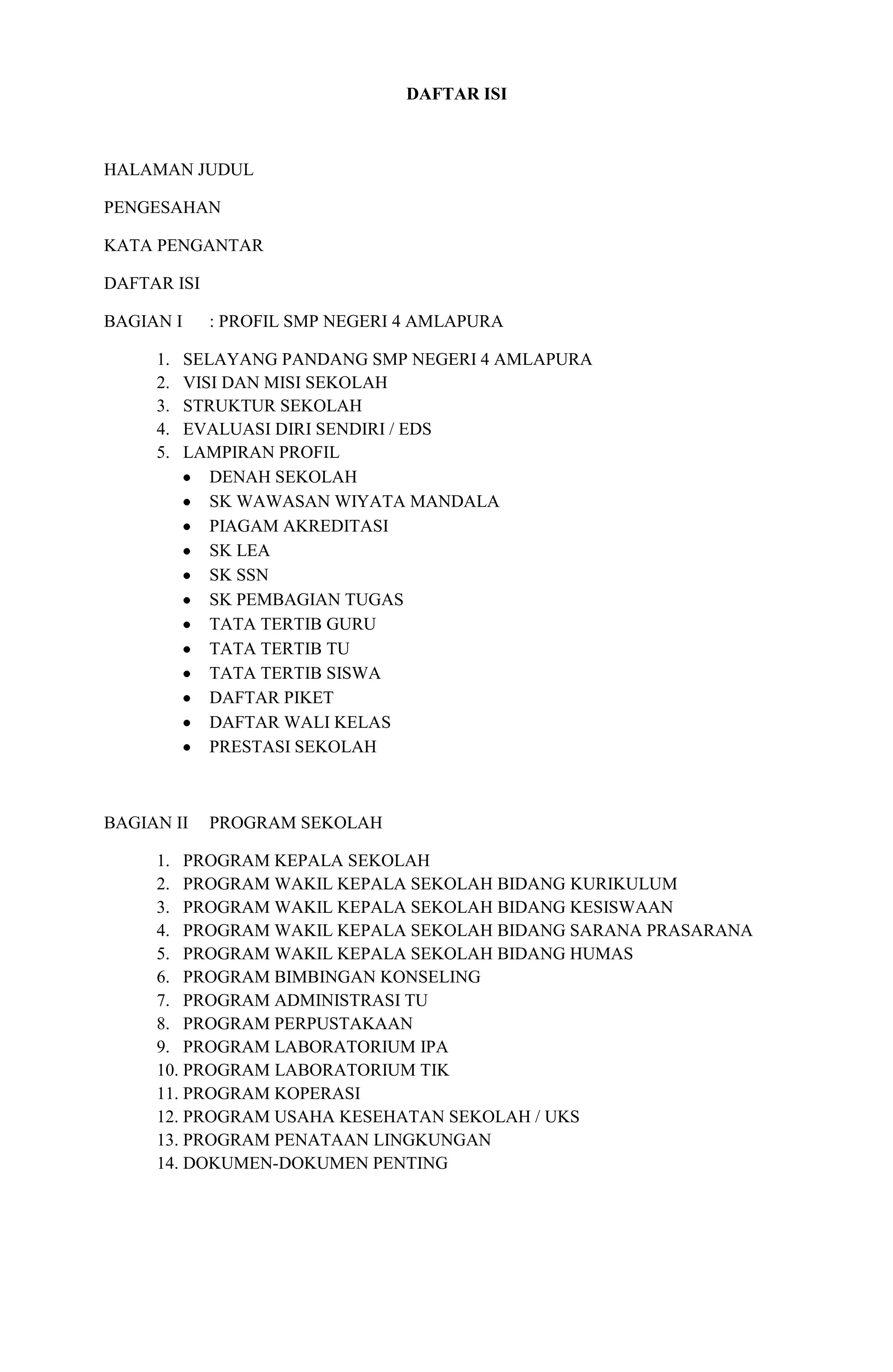 Daftar isi profil sekolah | PDF