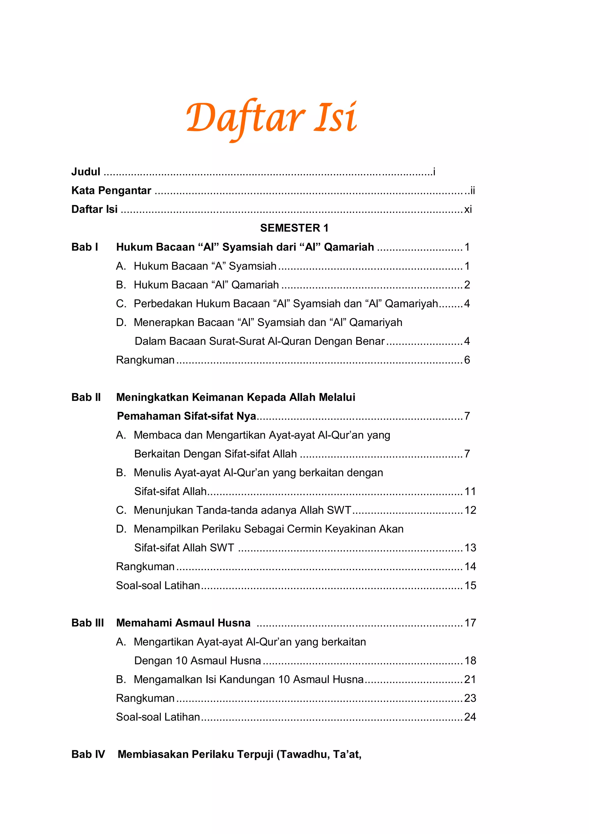 Daftar Isi Buku PAI Kelas 7 | PDF