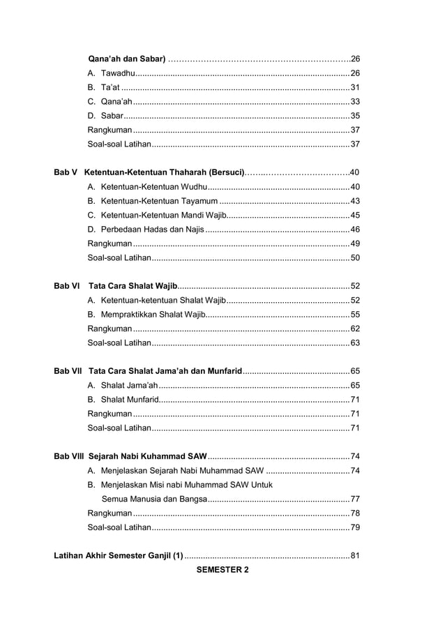 Daftar Isi Buku PAI Kelas 7 | PDF