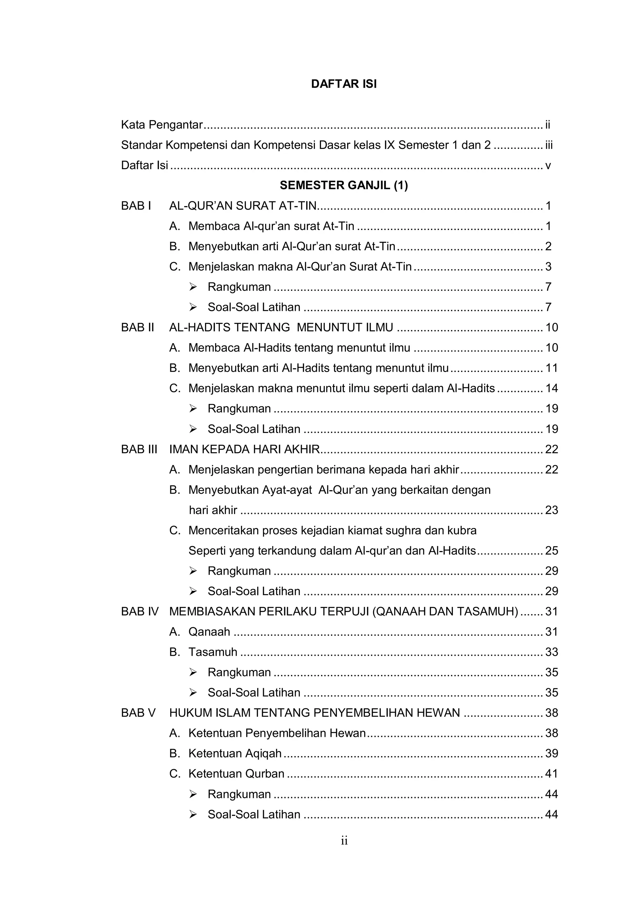 Daftar Isi Buku PAI SMP Kelas IX | PDF