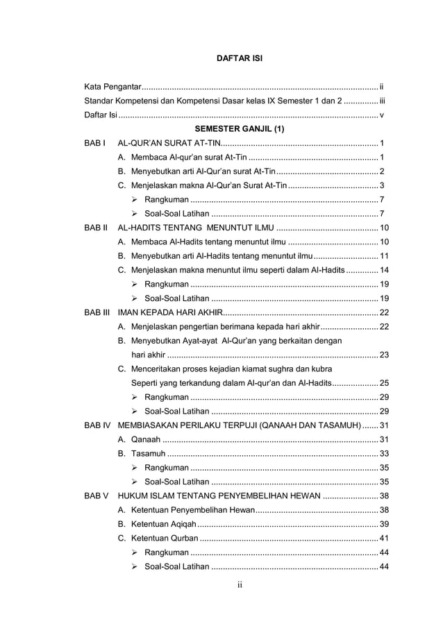 Daftar Isi Buku PAI SMP Kelas IX | PDF