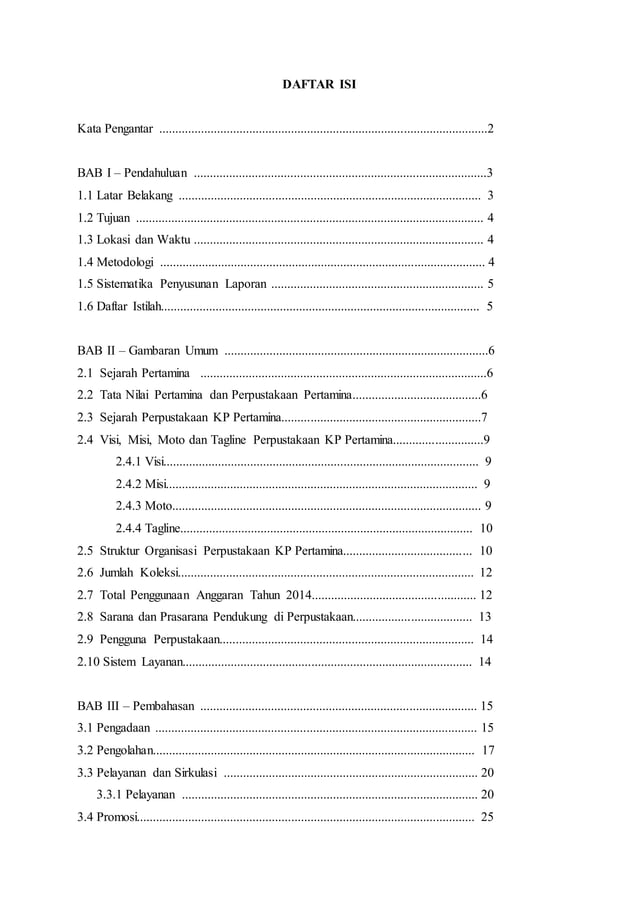 Daftar isi untuk laporan pkl | DOCX