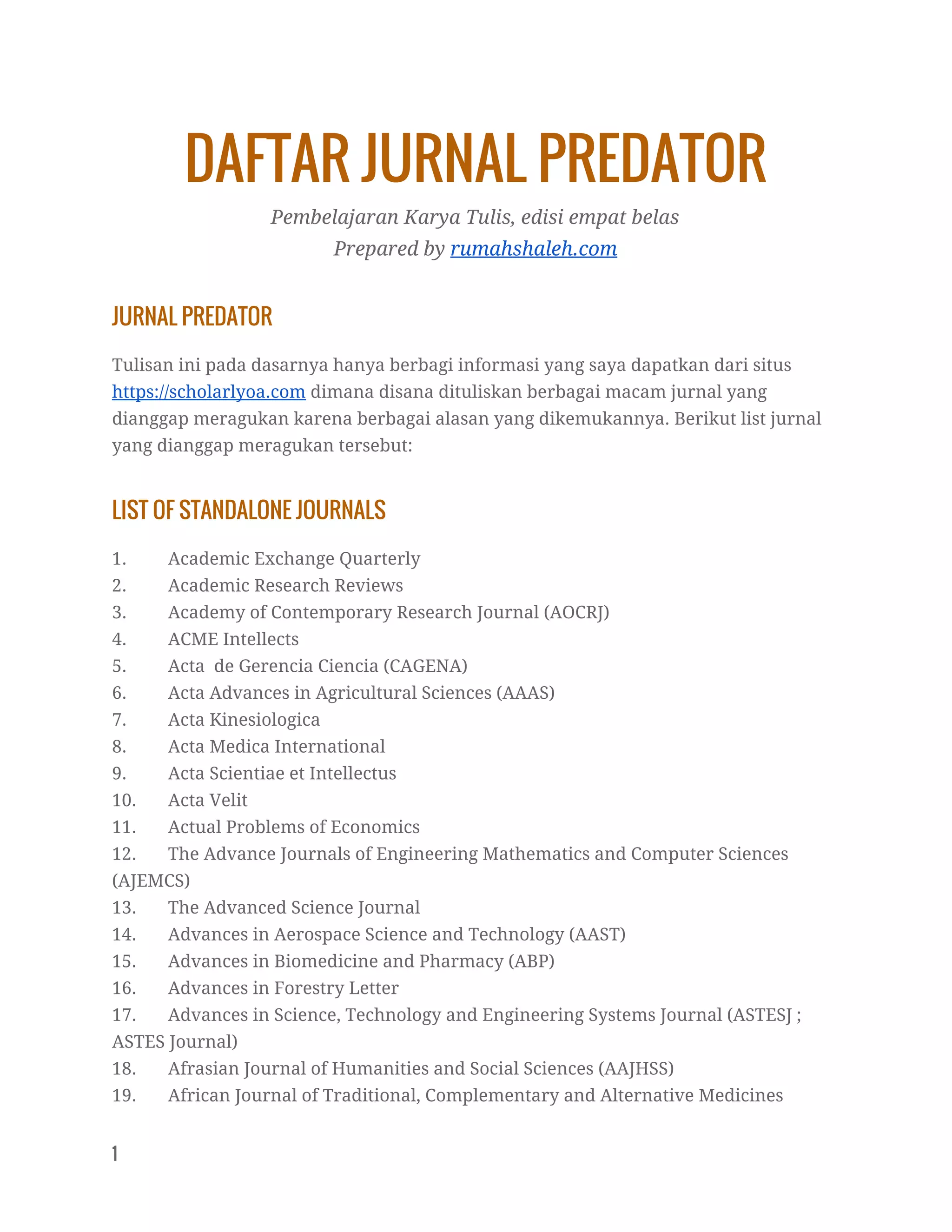 Daftar jurnal predator | PDF