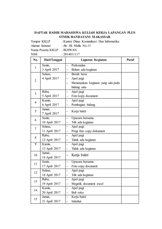 Daftar kegiatan ikhwan | PDF