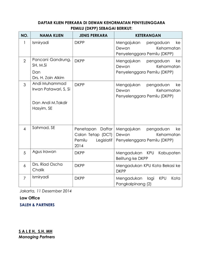Daftar klien perkara di DKPP | PDF