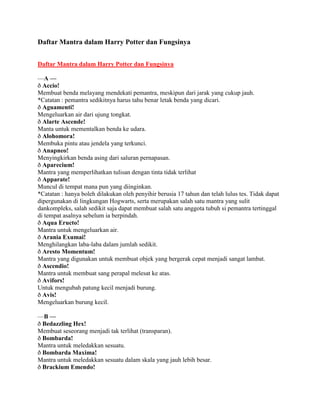 Daftar mantra dalam harry potter dan fungsinya | PDF