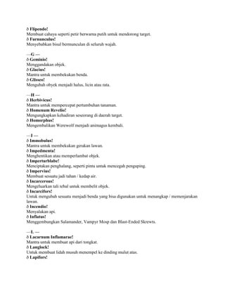 Daftar mantra dalam harry potter dan fungsinya | PDF