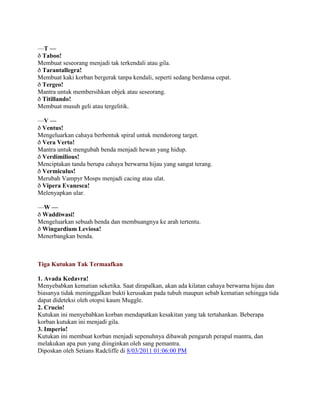 Daftar mantra dalam harry potter dan fungsinya | PDF