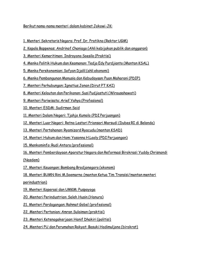 Daftar nama menteri | PDF