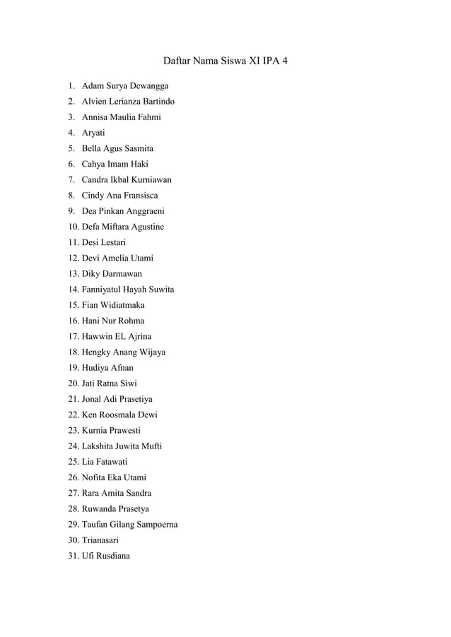 Daftar nama siswa a4 | DOCX