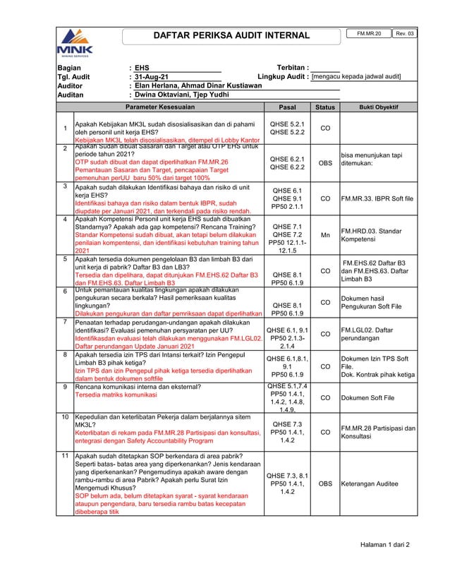 Daftar periksa ai ehs 30082021 | PDF