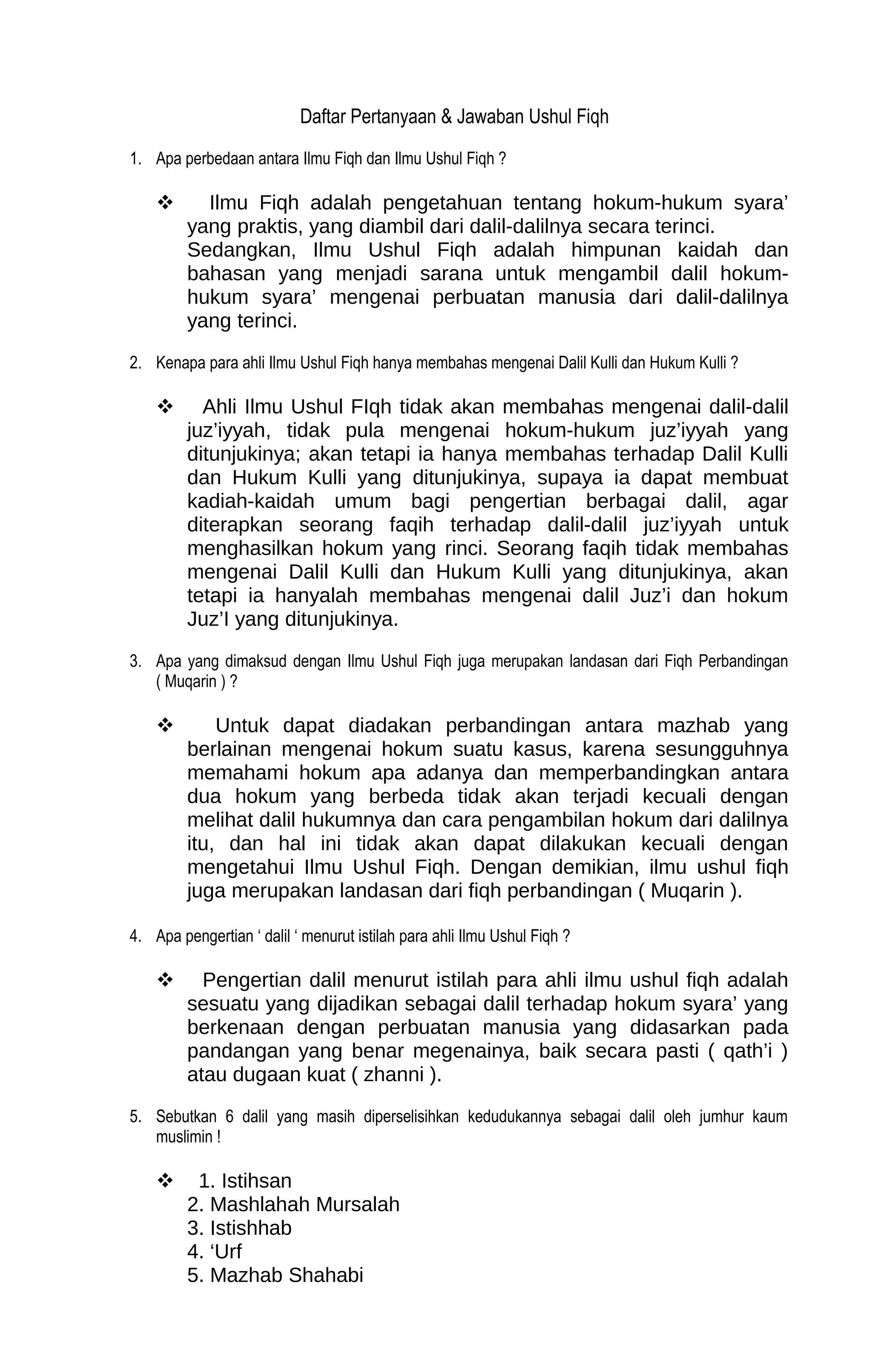 Daftar Pertanyaan Ushul Fiqh | DOC