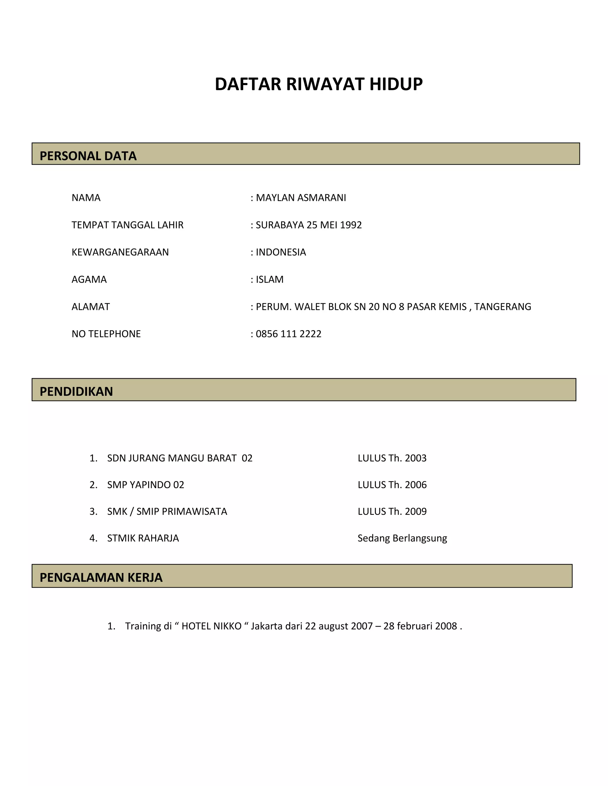 Daftar riwayat hidup / CV | PDF
