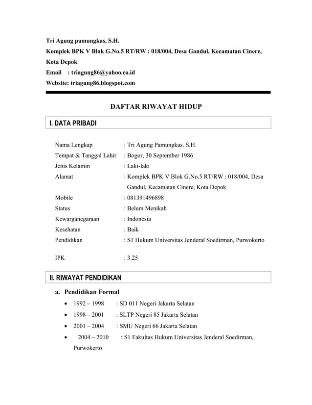 Daftar riwayat hidup | PDF