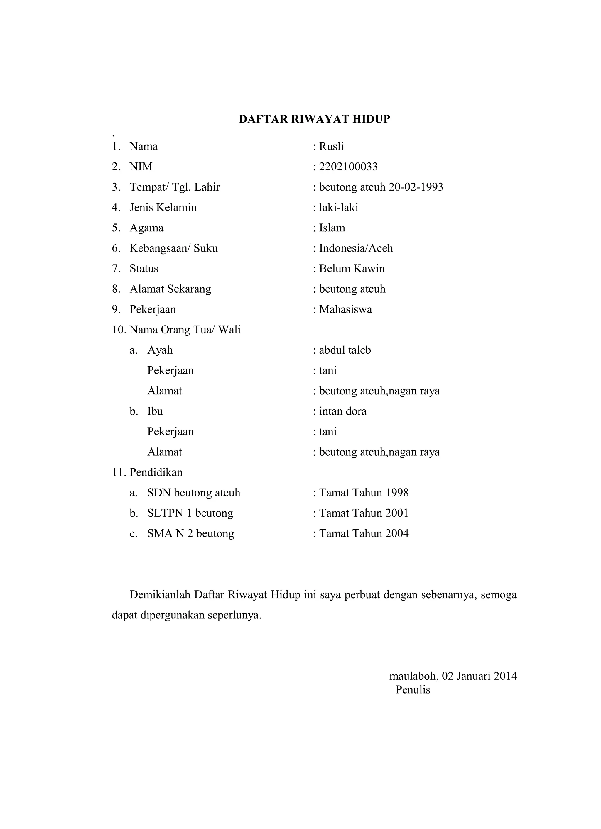 Daftar riwayat hidup | DOC