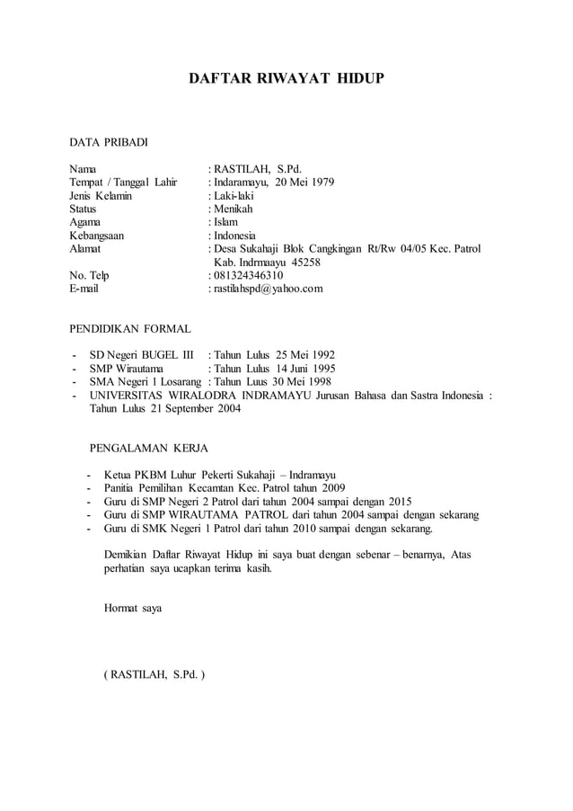 contoh Daftar riwayat hidup | DOCX