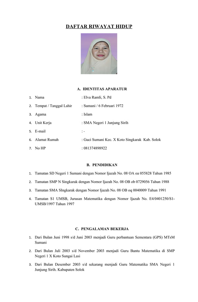 Daftar Riwayat Hidup = Elva Ramli | PDF