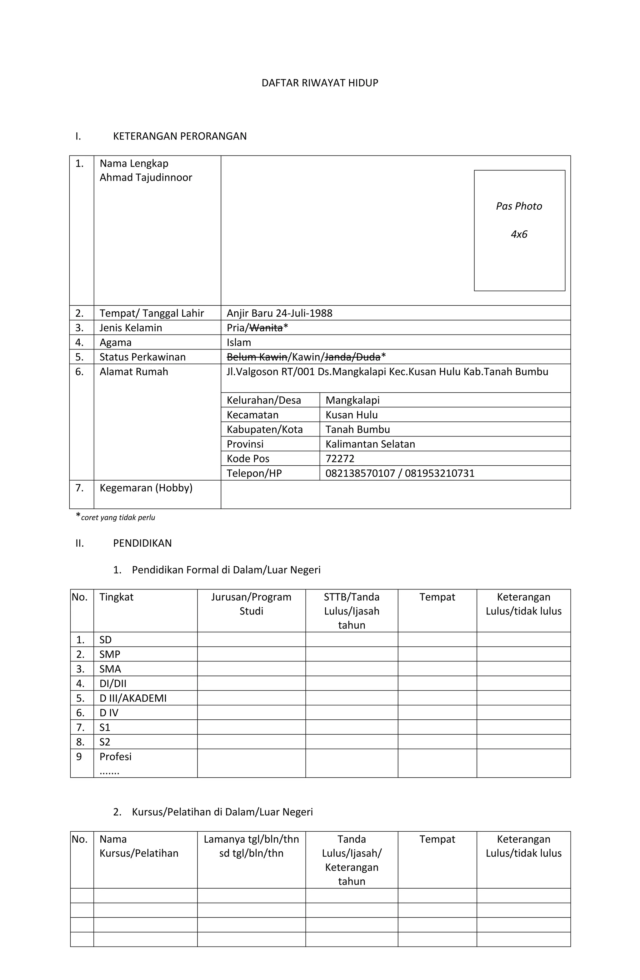 Daftar riwayat hidup word | DOC