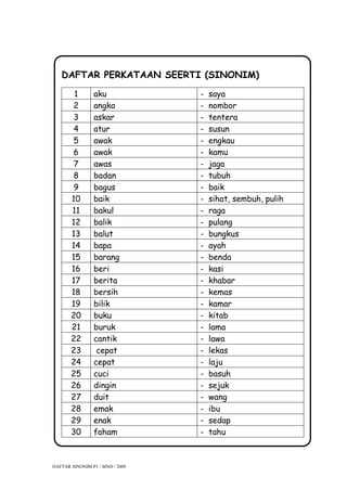 Daftar Sinonim P1 | PDF