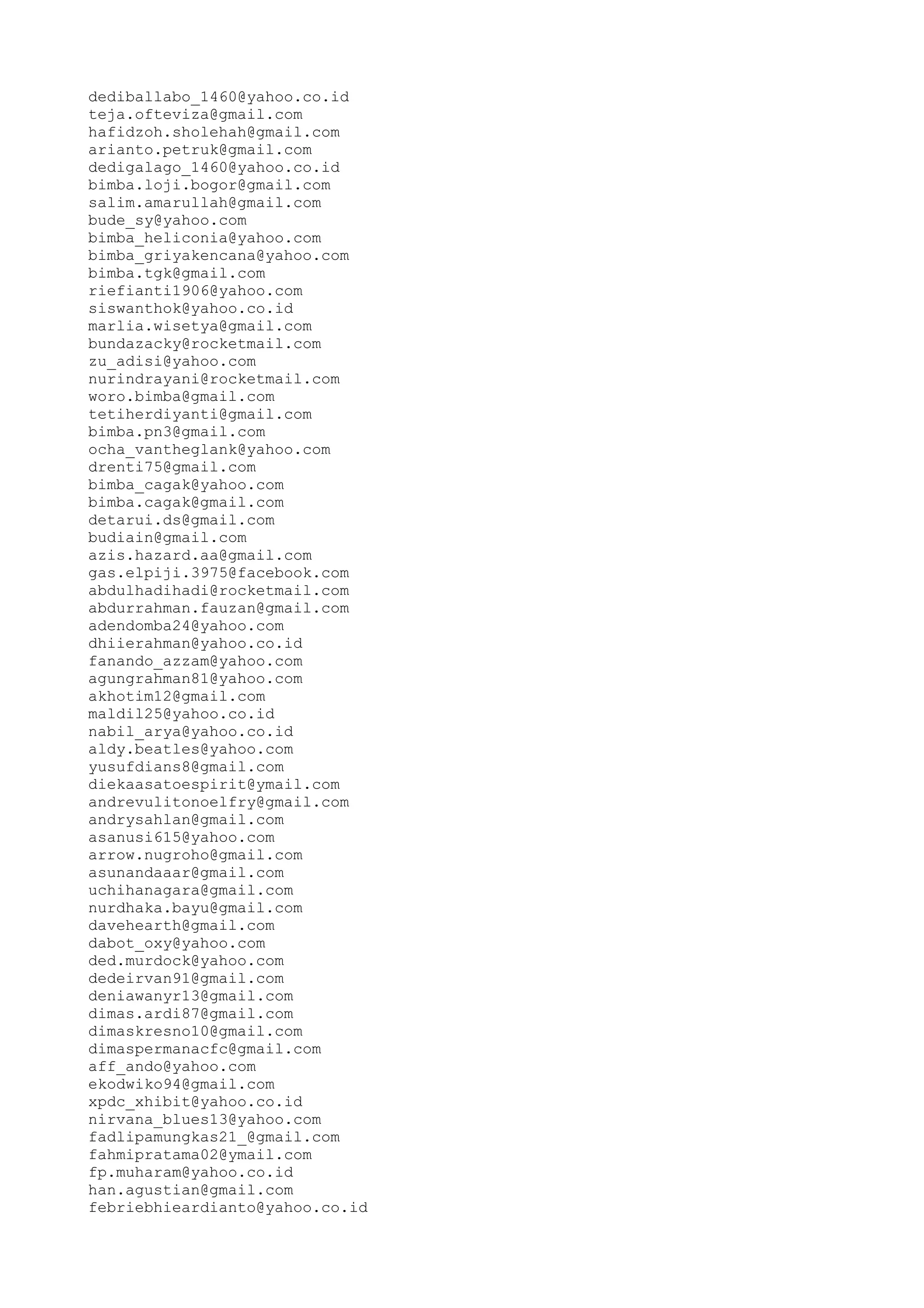8500+ ALAMAT EMAIL:::: Daftar Alamat Surat Elektronik Gmail, YAHOOMAIL ...