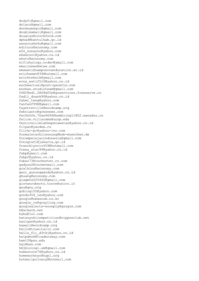 8500+ ALAMAT EMAIL:::: Daftar Alamat Surat Elektronik Gmail, YAHOOMAIL,HOTMAIL,.... | TXT
