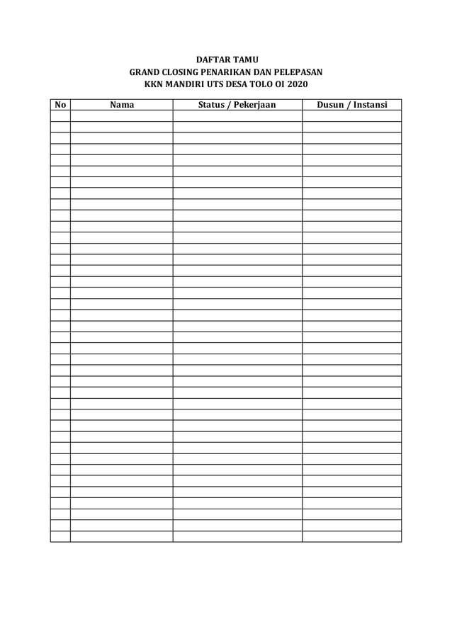 Contoh Format Daftar Hadir Tamu Undangan Acara | DOC