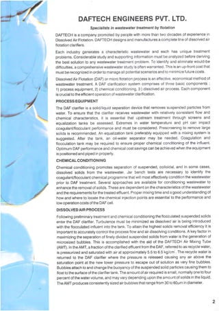 Daftech Engineers Private Limited, Chandigarh, Dissolved Air Flotation (DAF) Water Clarifier | PDF
