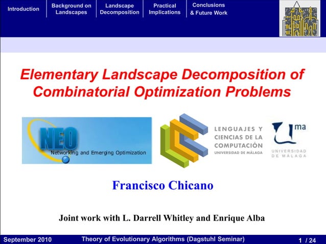 Elementary Landscape Decomposition Of Combinatorial Optimization Problems Ppt