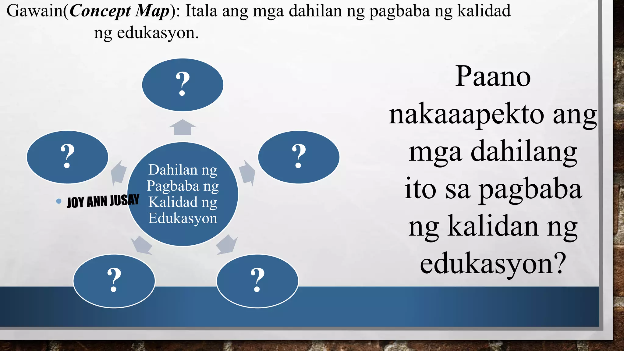 Mababang kalidad ng Edukasyon sa Pilipinas G10 | PPTX