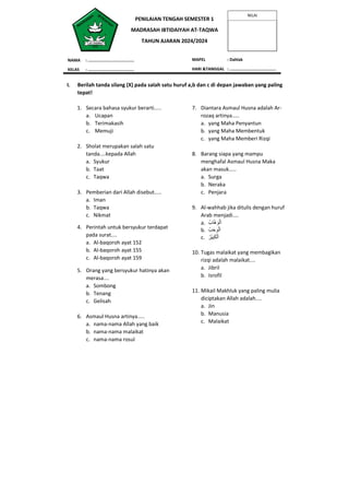 Soal akidah akhlak untuk anak jenjang SD | PDF