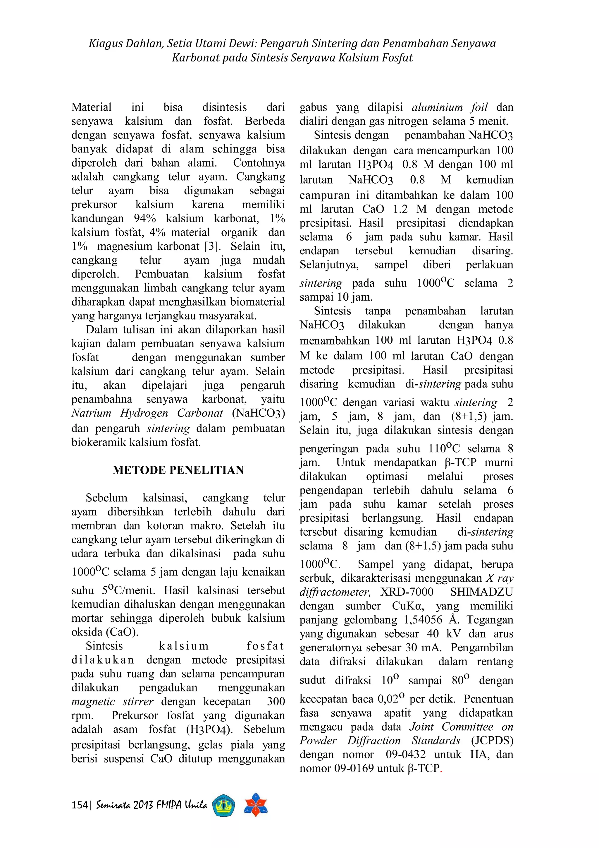 Pengaruh Sintering dan Penambahan Senyawa Karbonat pada Sintesis ...