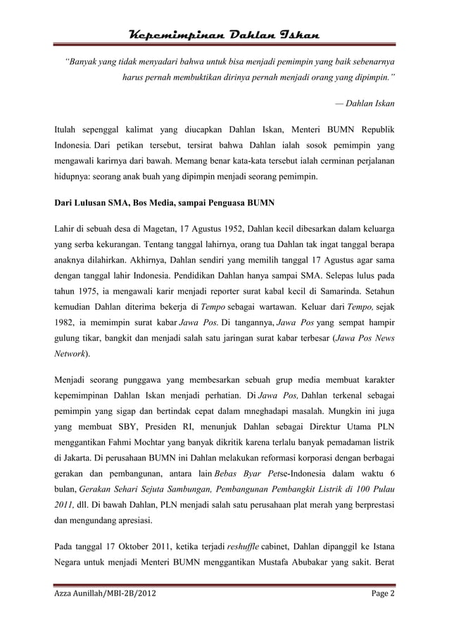 Kepemimpinen Dahlan Iskan | PDF