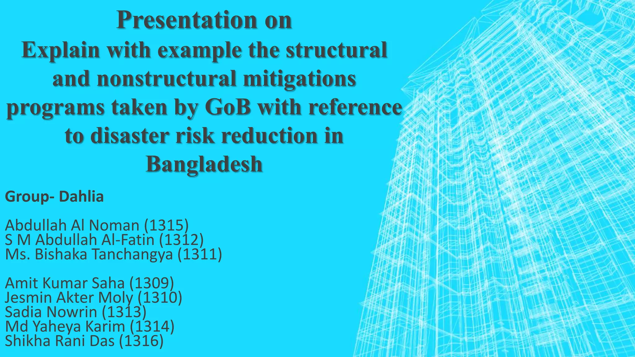 Explain with example the structural and non structural mitigation programs taken by GoB with ...