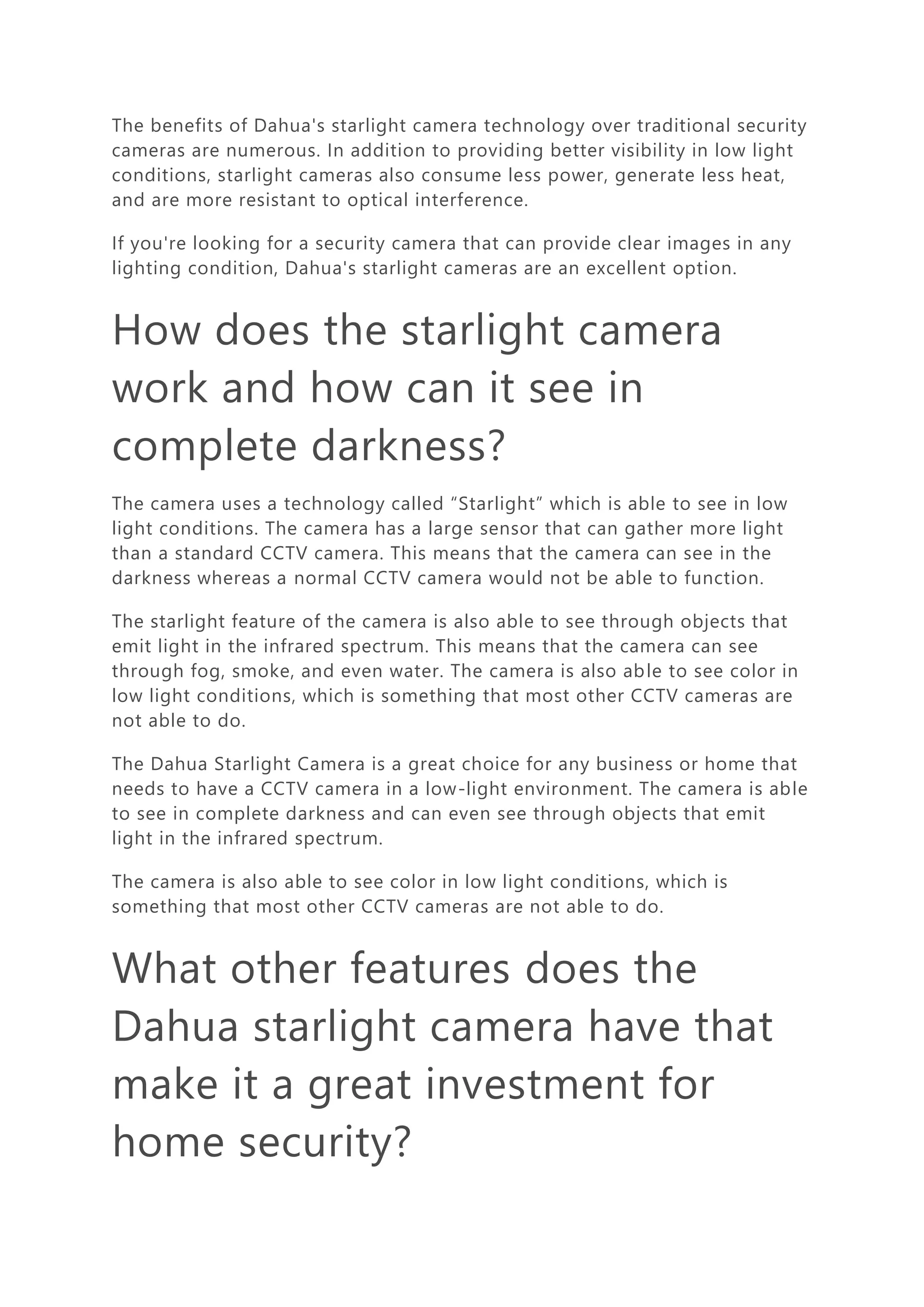 Dahua starlight camera technology. | DOCX