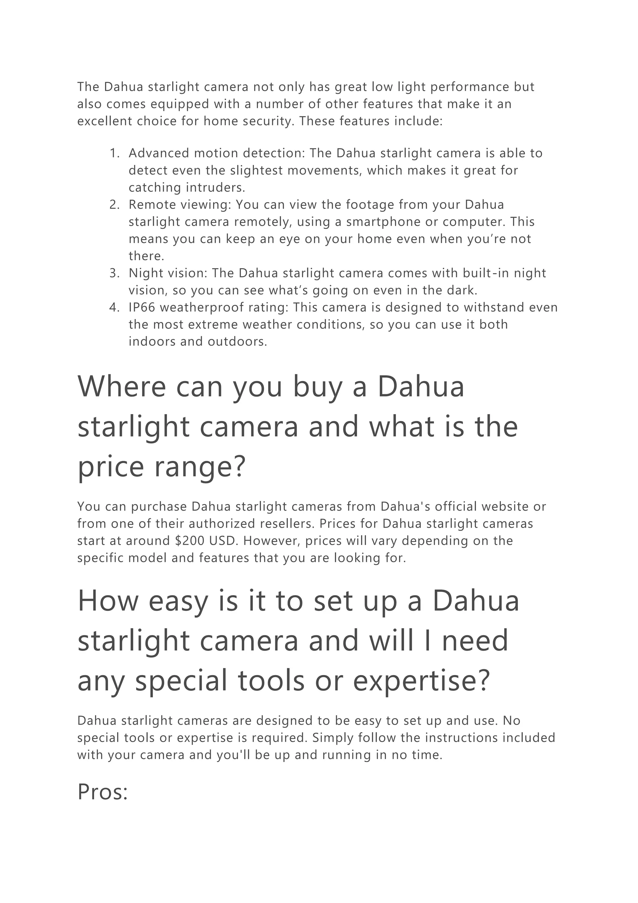 Dahua starlight camera technology. | DOCX
